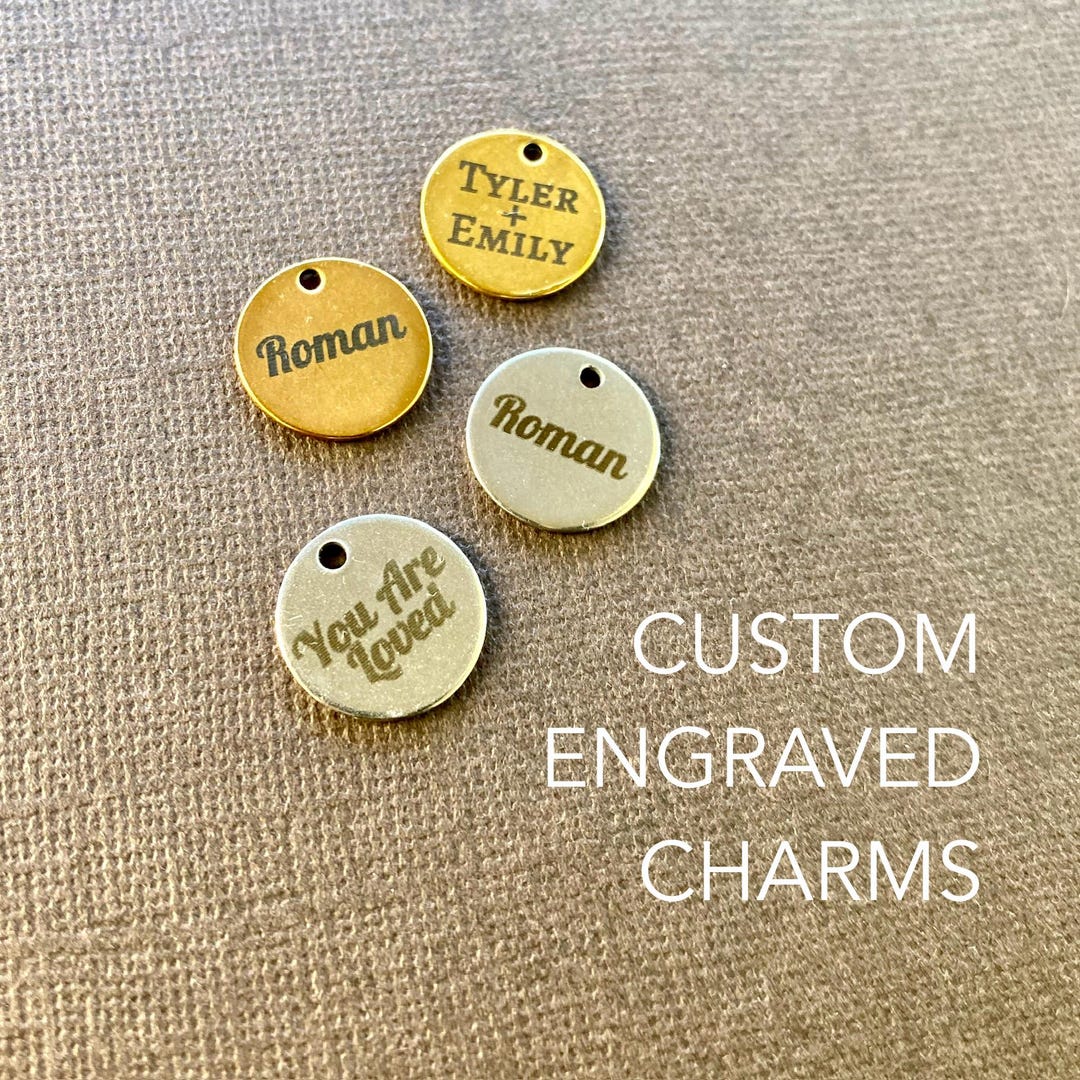 Personalized Engraved Charm: Gold or Stainless Steel, Custom Name 15mm ...