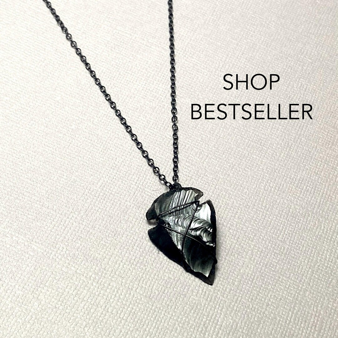 Black Arrowhead Necklace, Obsidian Pendant, Spiritual Protection ...