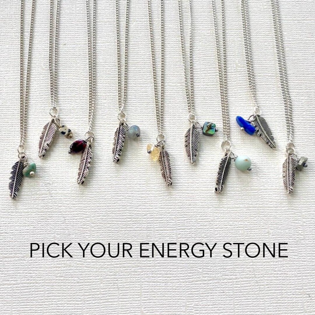 Feather Charm Necklace With Positive Energy Stone, Spiritual Jewelry - Etsy
