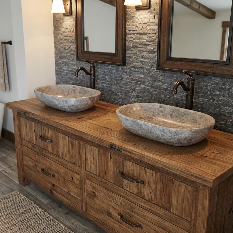 Silver Marble Vessel Sink - Natural Stone Bathroom Basin With Oval ...