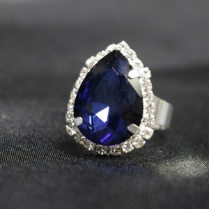 Navy Blue Ring Blue Adjustable Ring Navy Blue Ring CZ Dark Blue ...