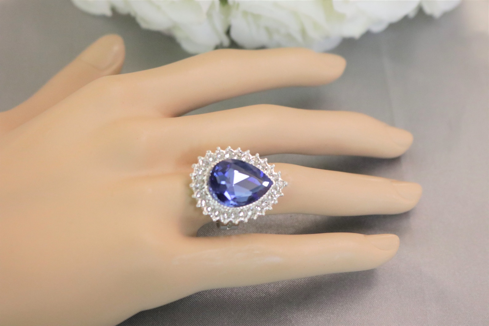 Navy Blue Ring Blue Adjustable Ring Navy Blue Ring CZ Dark - Etsy