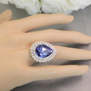 Navy Blue Ring Blue Adjustable Ring Navy Blue Ring CZ Dark Blue ...