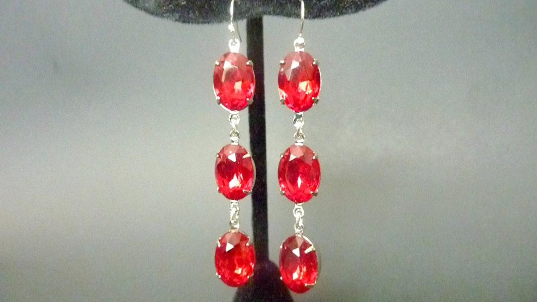 Red Earrings Ruby Red Rhinestone Vintage Estate Style Wedding Bridal ...