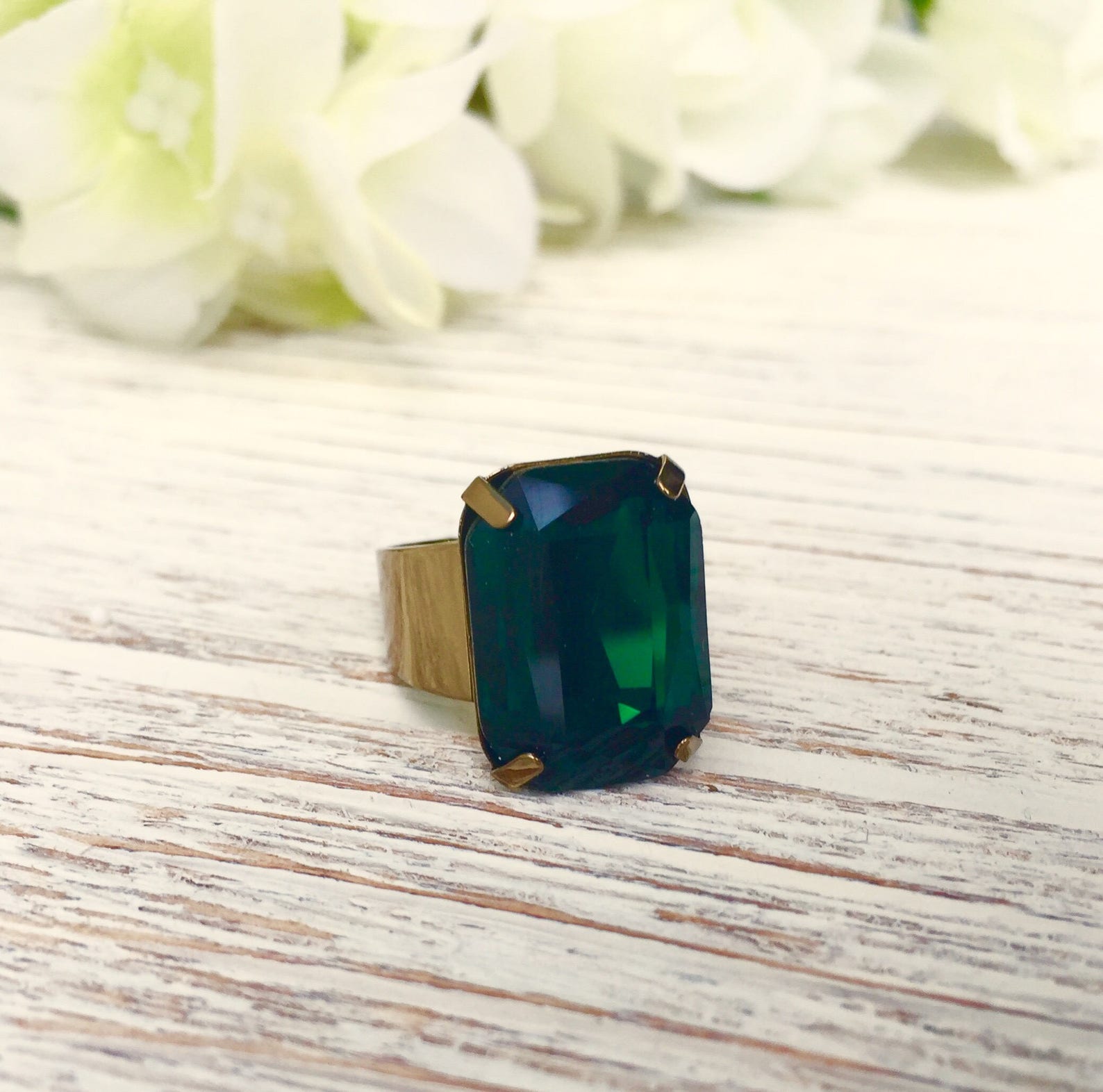 Emerald Green Ring Deep Green Ring Rhinestone Gold and Rose - Etsy