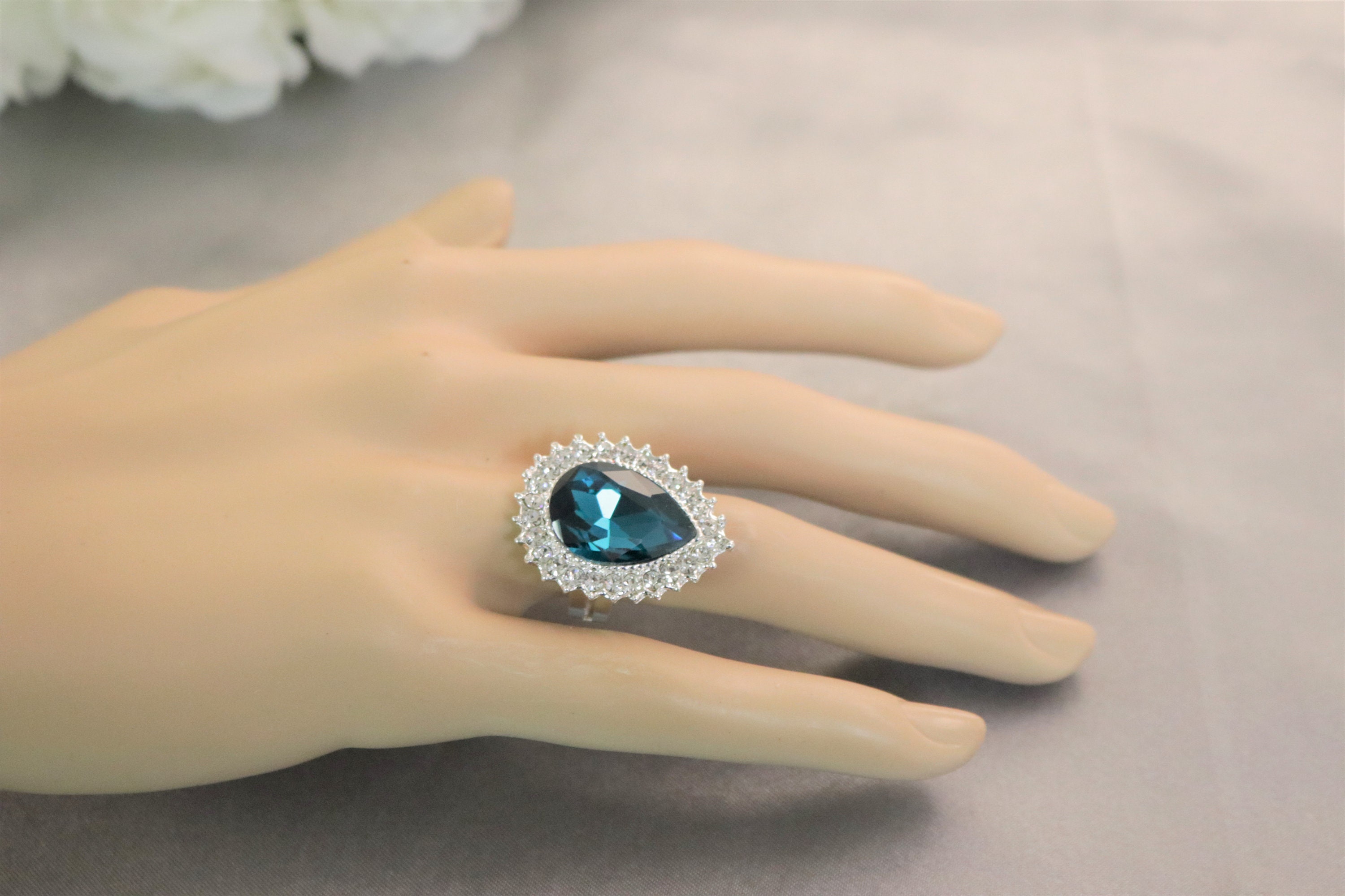 Teal Blue Ring Blue adjustable ring December birthstone | Etsy