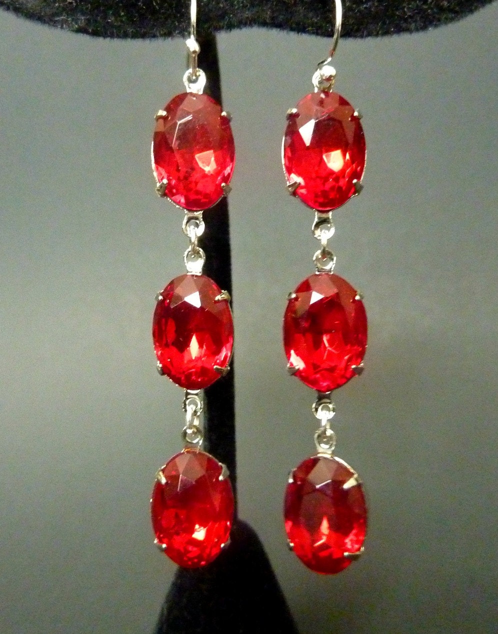 Red Earrings Ruby Red Rhinestone Vintage Estate Style Wedding - Etsy