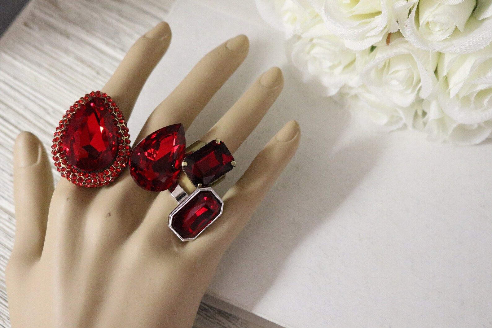 Red Ring Ruby Red Ring Rhinestone Gold and Silver Adjustable - Etsy