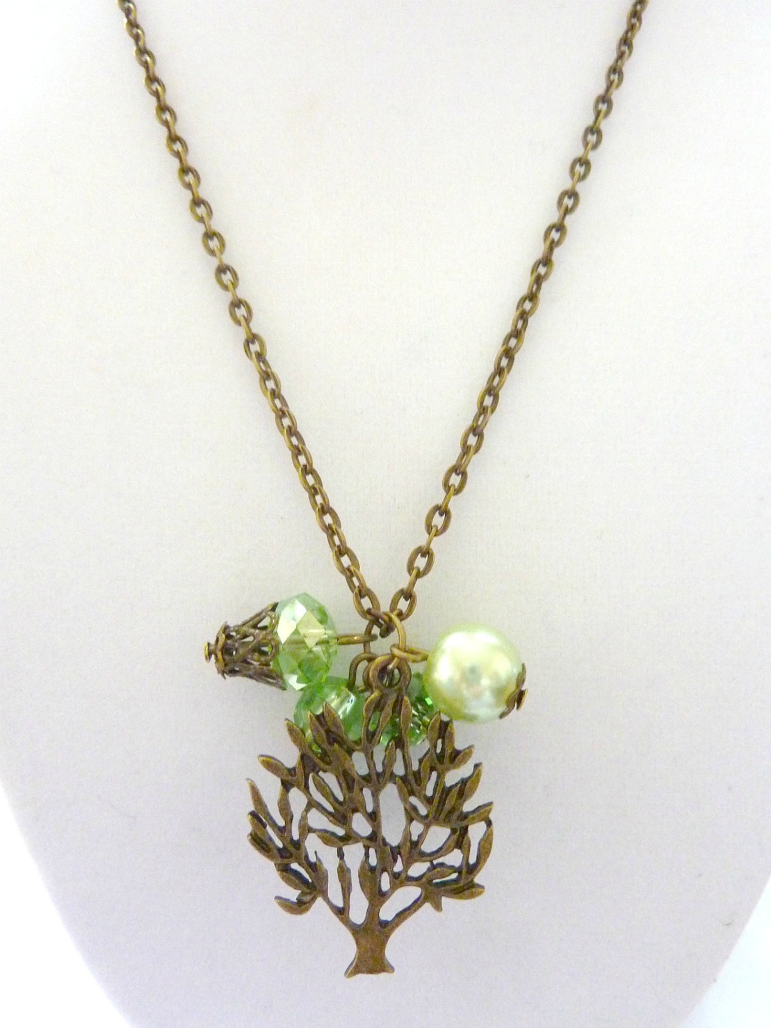 Tree Charm Necklace Vintage Nature Pendant Chain Green Drop - Etsy