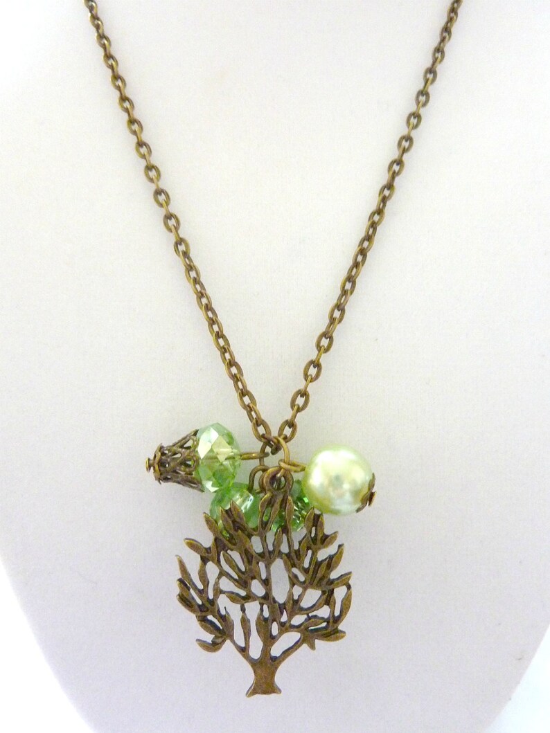 Tree Charm Necklace Vintage Nature Pendant Chain Green Drop - Etsy