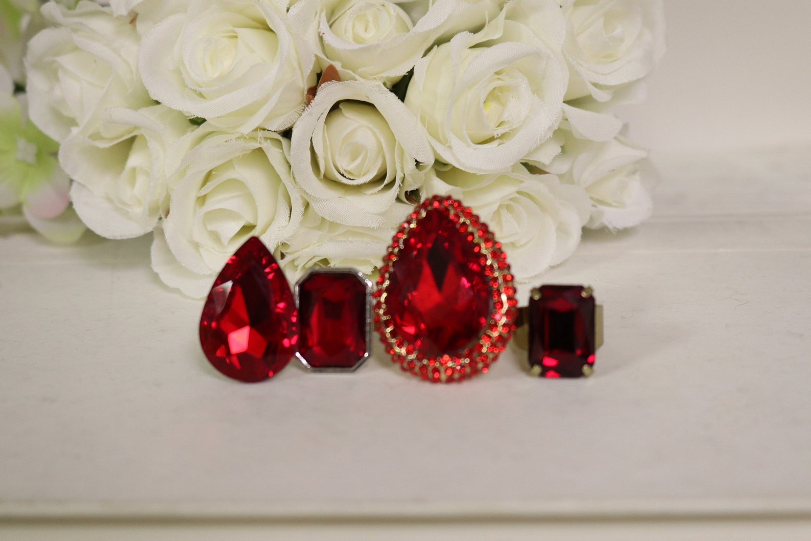 Red Ring Ruby Red Ring Rhinestone Gold and Silver Adjustable - Etsy