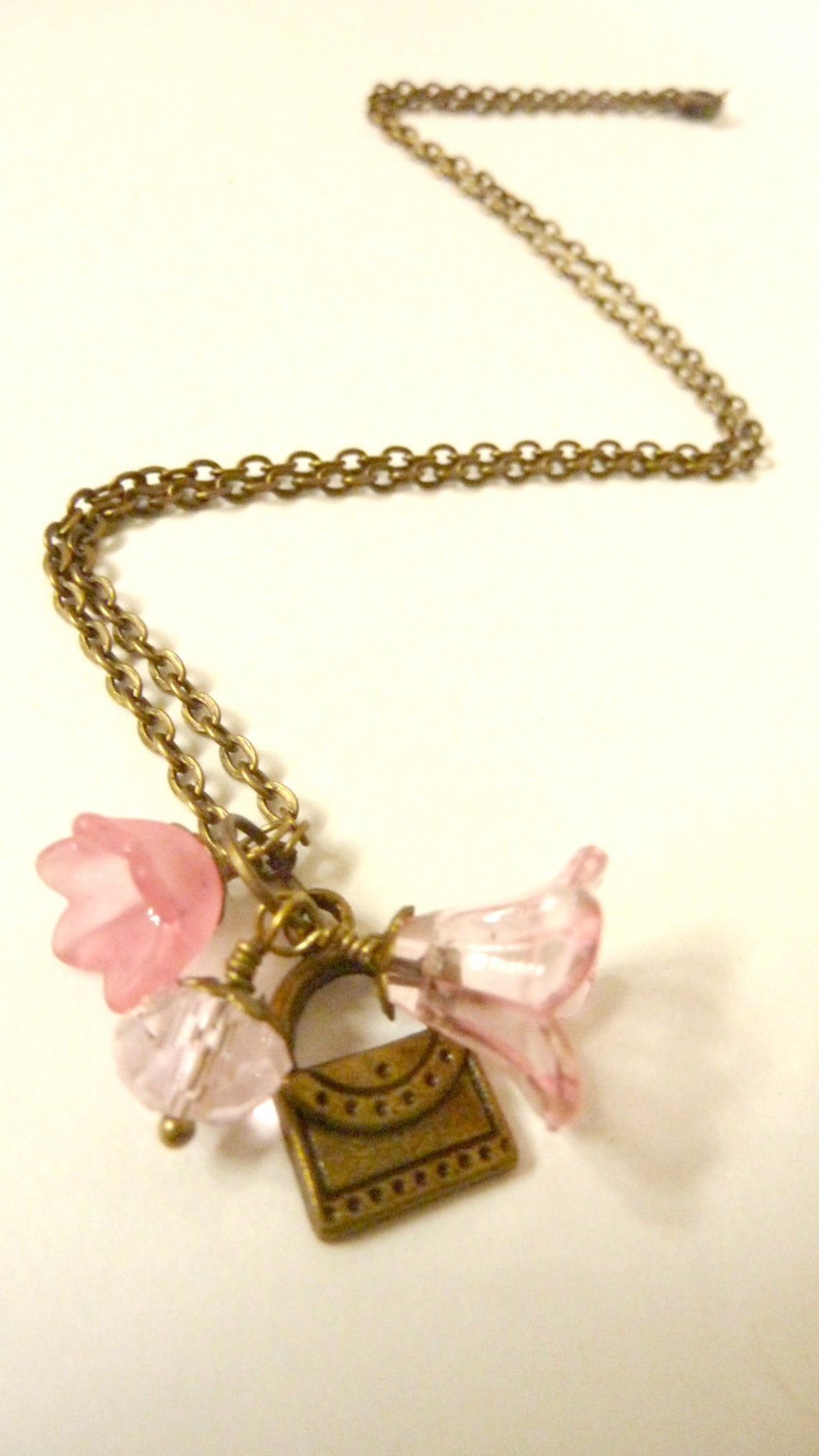 Purse handbag charm necklace vintage brass pendant chain pink | Etsy