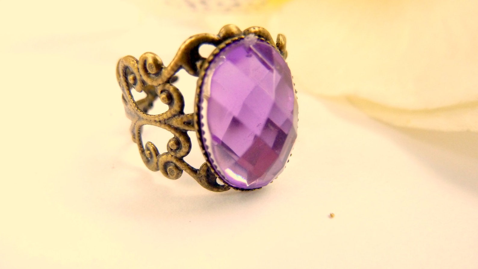 Amethyst Purple Ring Vintage Rhinestone Copper Filigree - Etsy