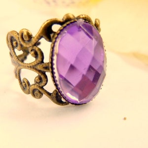 Amethyst Purple Ring Vintage Rhinestone Copper Filigree Adjustable Ring ...