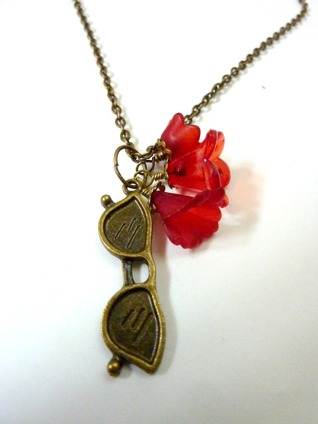 Sunglasses Necklace Spectacles Charm Pendant Vintage Chain Red Flower ...