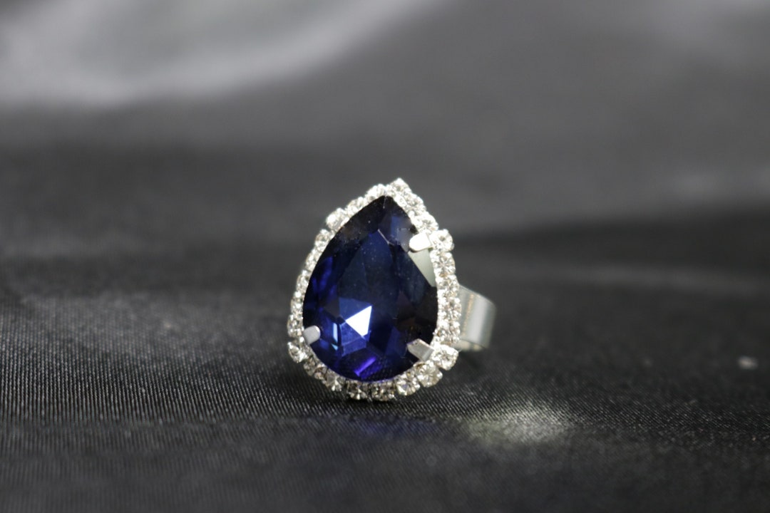 Navy Blue Ring Blue Adjustable Ring Navy Blue Ring CZ Dark Blue ...