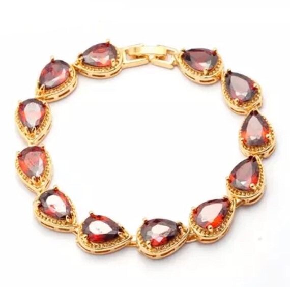 Ruby Red Bracelet Silver Gold Teardrop Wedding Bracelet - Etsy
