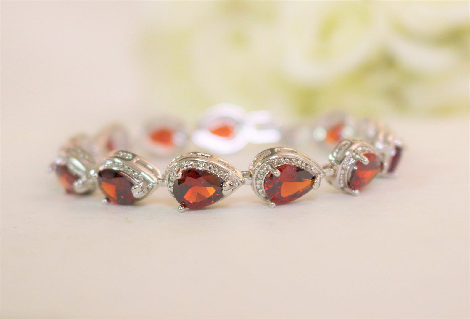 Ruby Red bracelet silver gold Teardrop Wedding bracelet | Etsy
