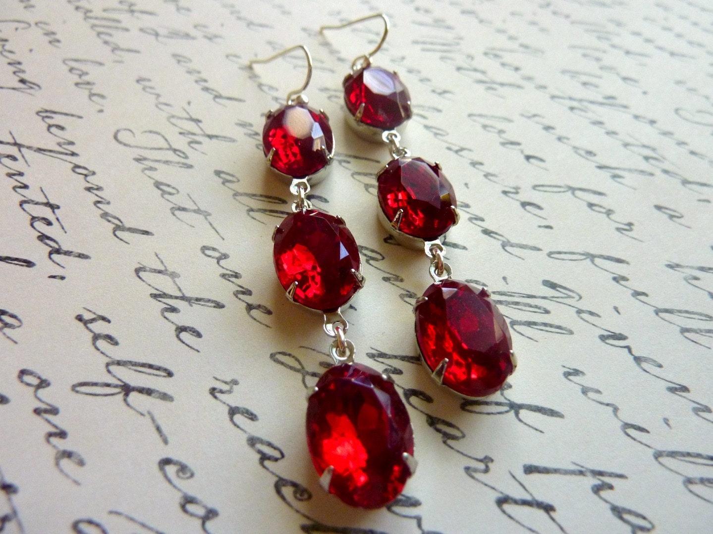 Red Earrings Ruby Red Rhinestone Vintage Estate Style Wedding - Etsy