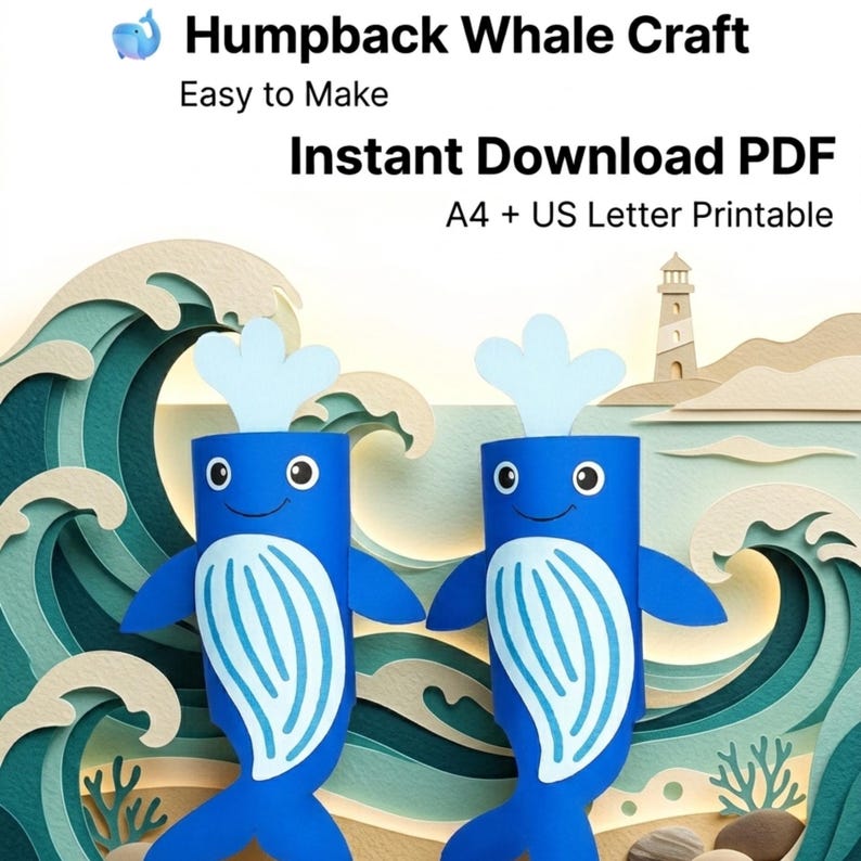 Humpback Whale Paper Roll Craft Template, Ocean Animal DIY Activity ...