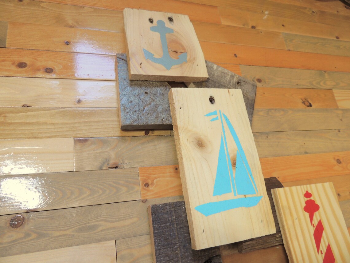 Nautical Beach Rustic Wood Wall Art Sailboat Lighthouse Ocean Lake ...