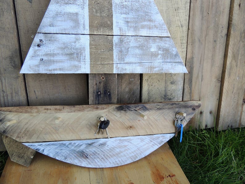 Sailboat Key Rack Boat Sailing Entryway Hooks Nautical Home Decor White ...