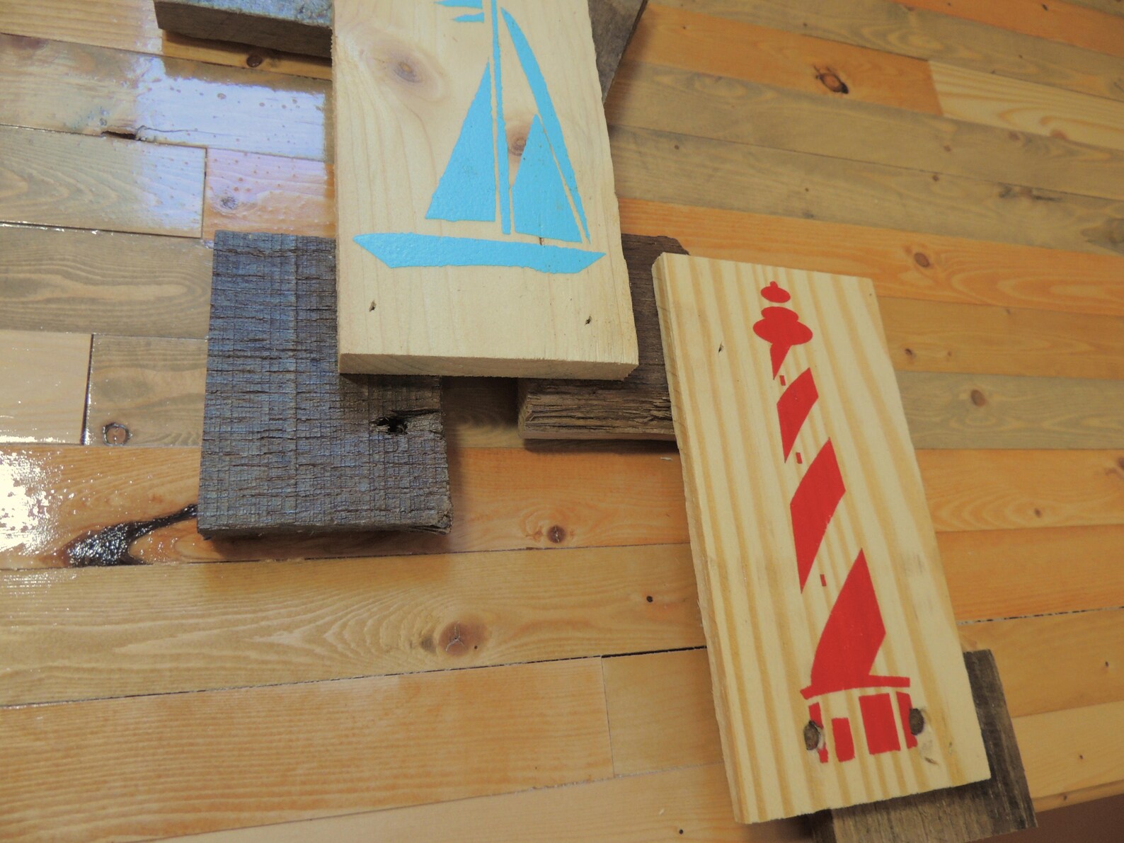 Nautical Beach Rustic Wood Wall Art Sailboat Lighthouse Ocean Lake ...