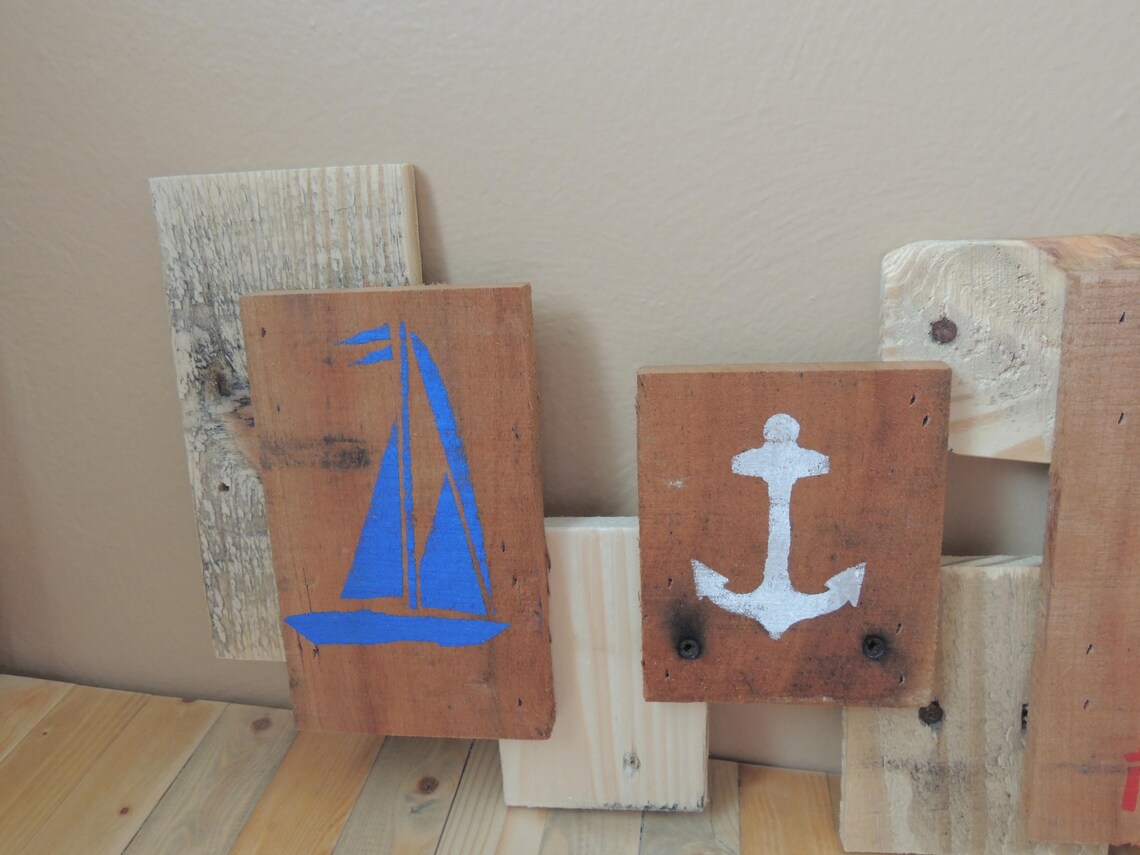 Nautical Beach Rustic Wood Wall Art Sailboat Lighthouse Ocean - Etsy