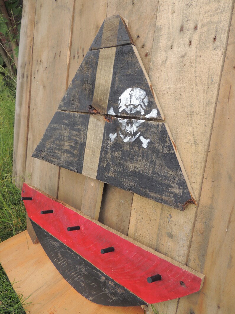 Pirate Ship Key Rack Hooks Kids Children's Room Man Cave Decor Jolly ...