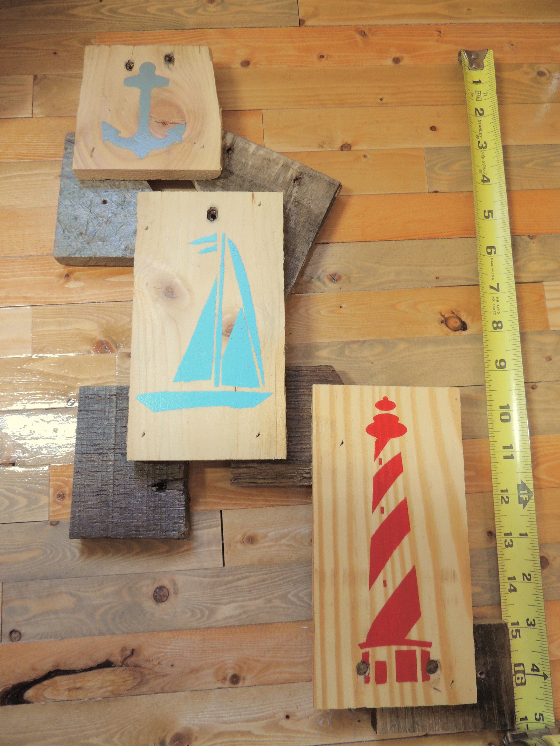 Nautical Beach Rustic Wood Wall Art Sailboat Lighthouse Ocean Lake ...