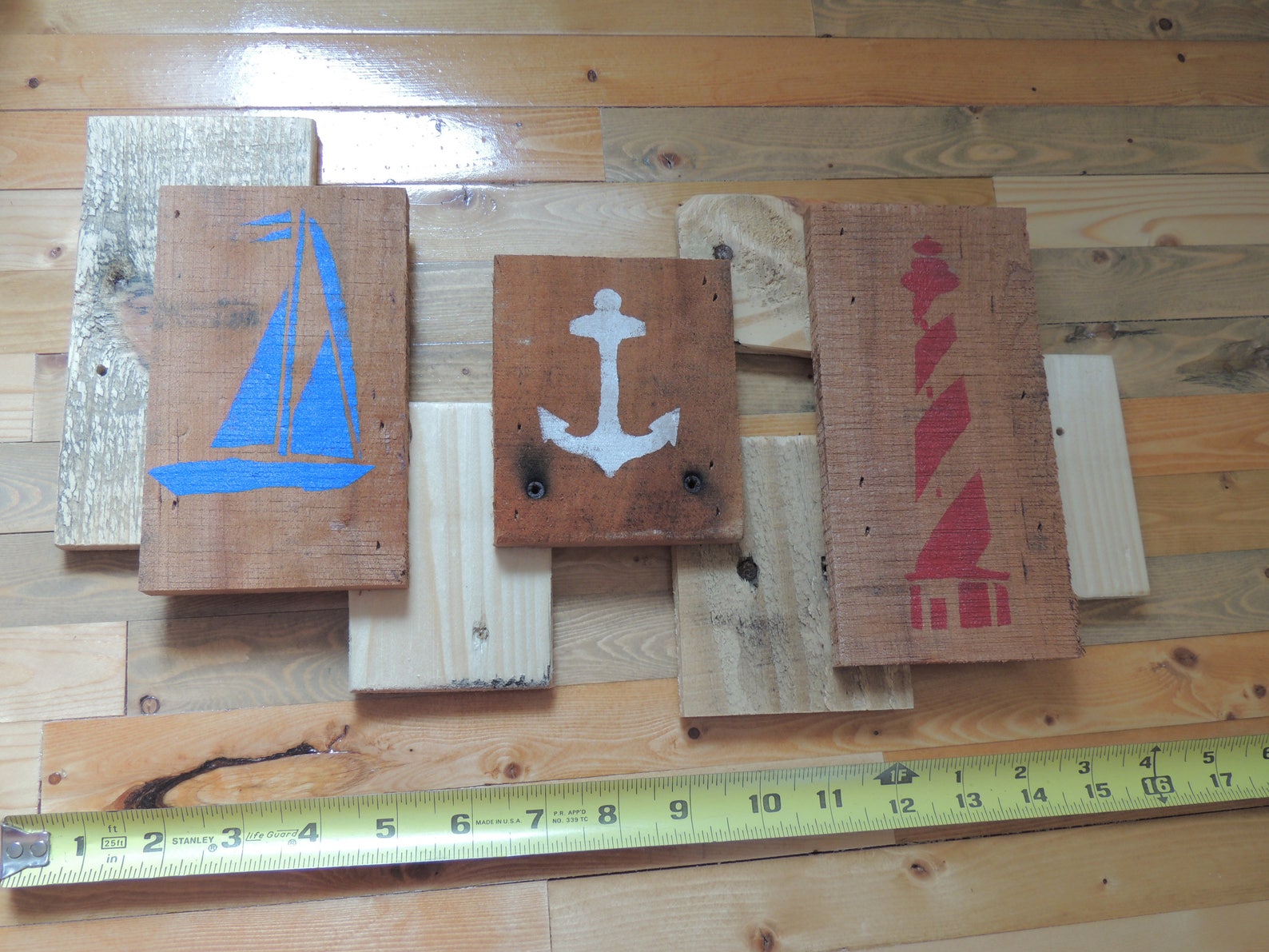 Nautical Beach Rustic Wood Wall Art Sailboat Lighthouse Ocean - Etsy