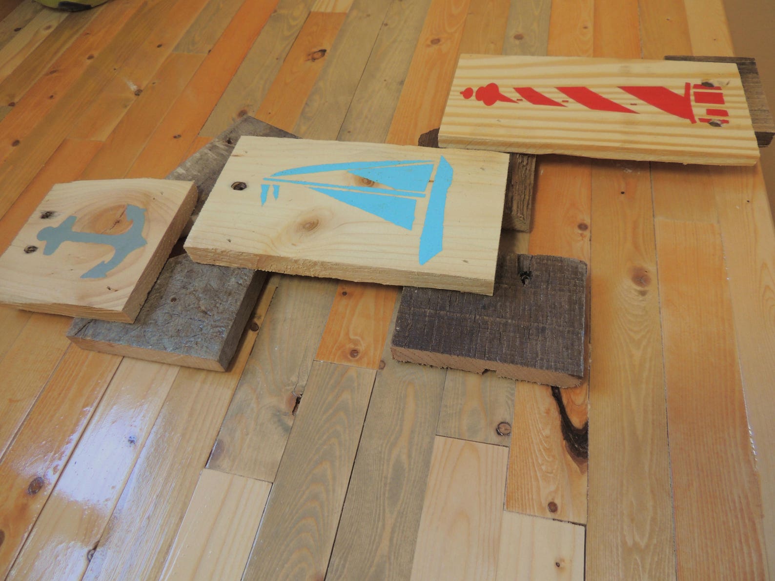 Nautical Beach Rustic Wood Wall Art Sailboat Lighthouse Ocean Lake ...