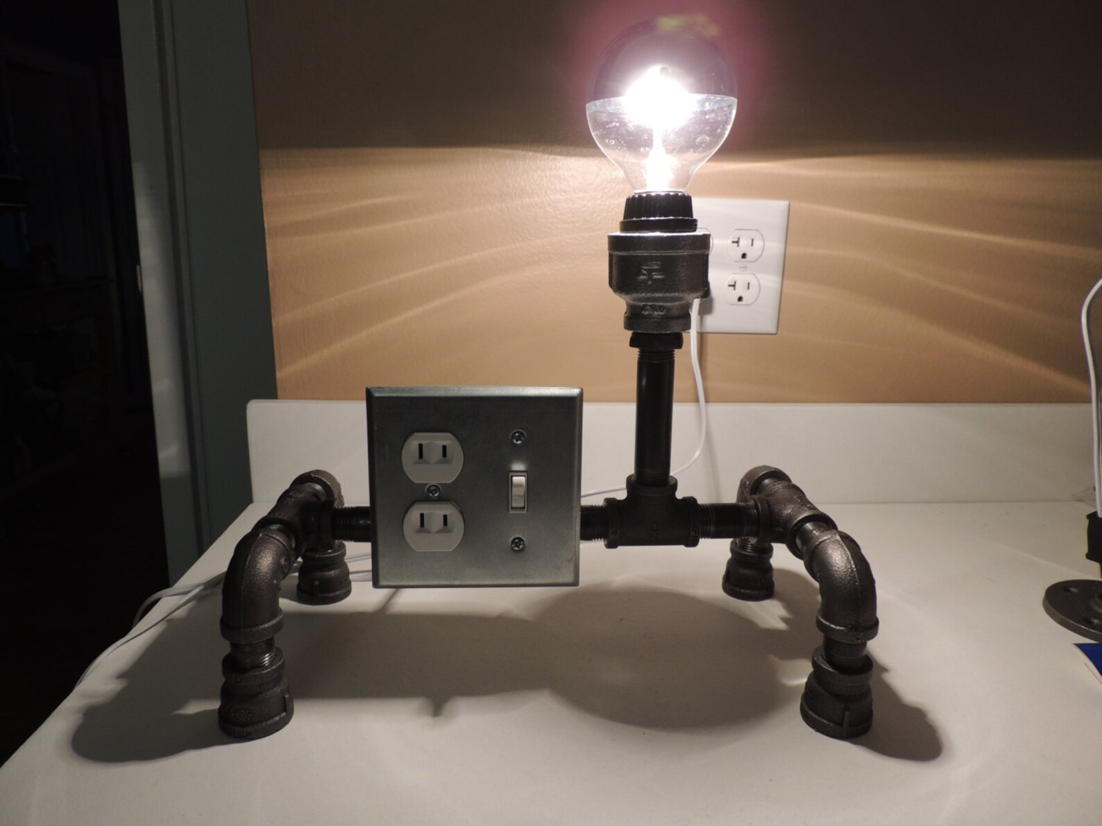 Black Pipe Table Lamp With Light Switch and Two Plugs - Etsy