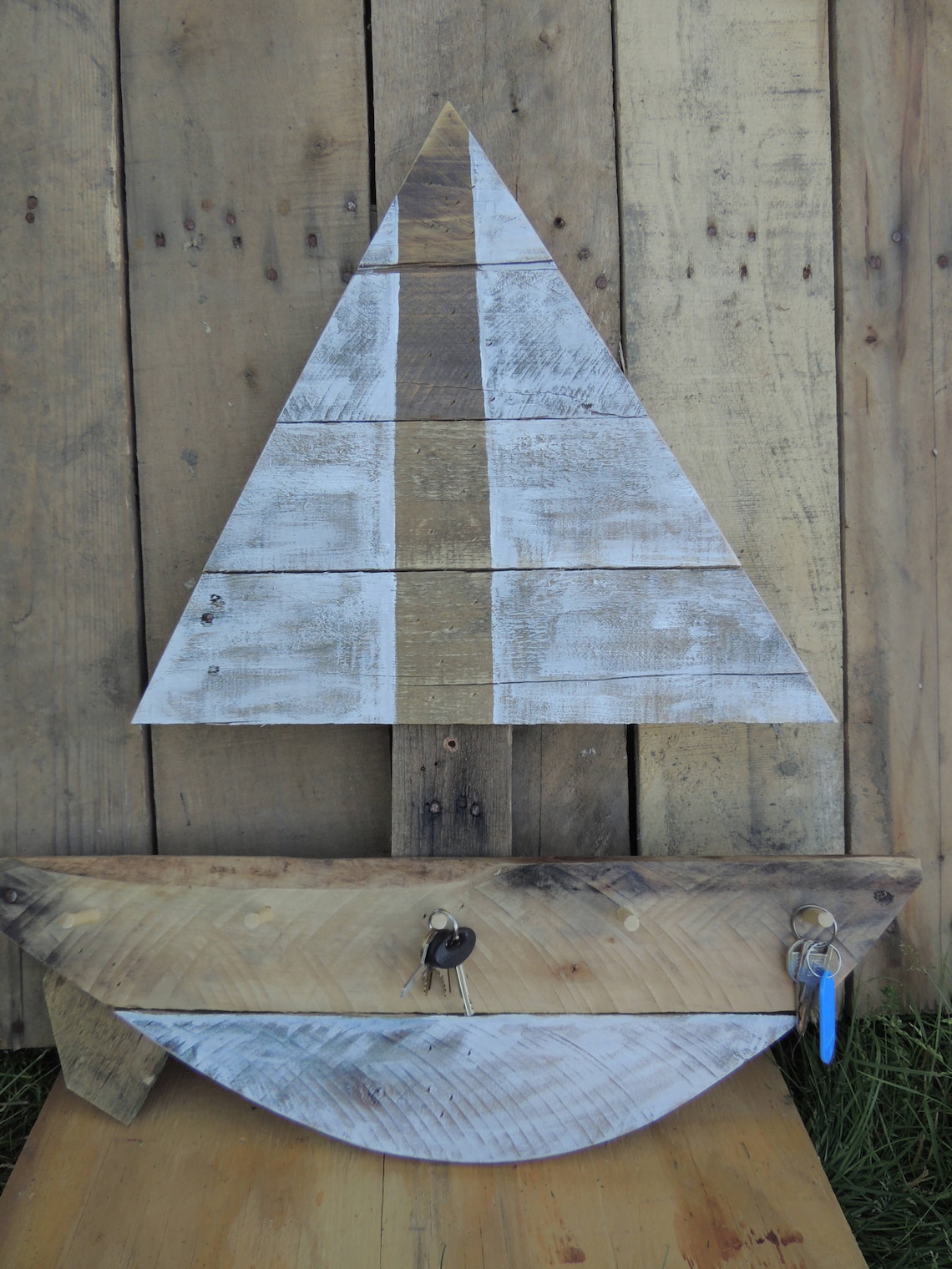 Sailboat Key Rack Boat Sailing Entryway Hooks Nautical Home Decor White ...