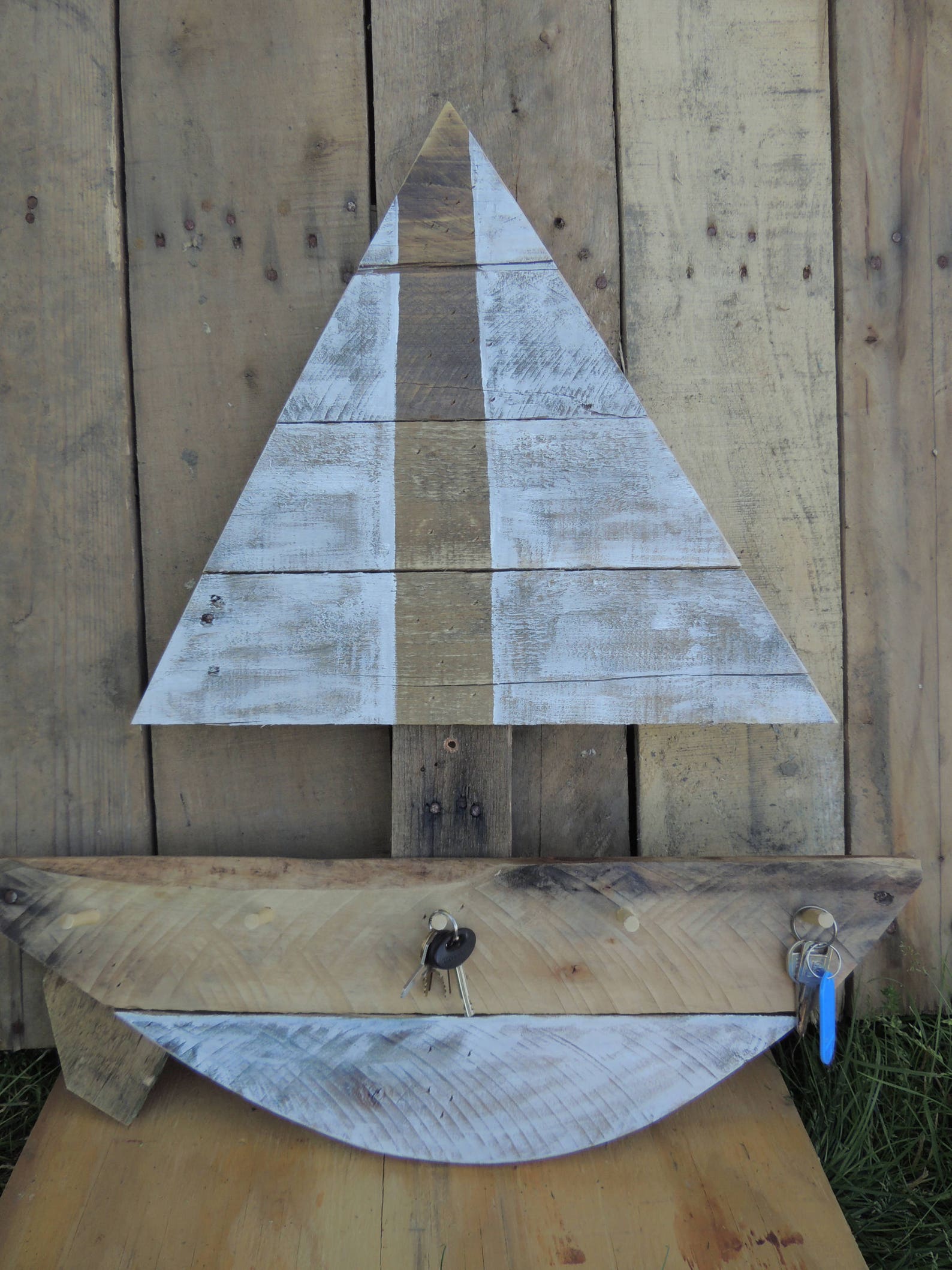 Sailboat Key Rack Boat Sailing Entryway Hooks Nautical Home Decor White ...