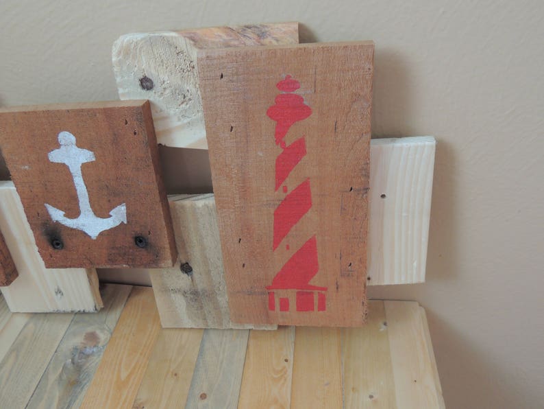 Nautical Beach Rustic Wood Wall Art Sailboat Lighthouse Ocean - Etsy