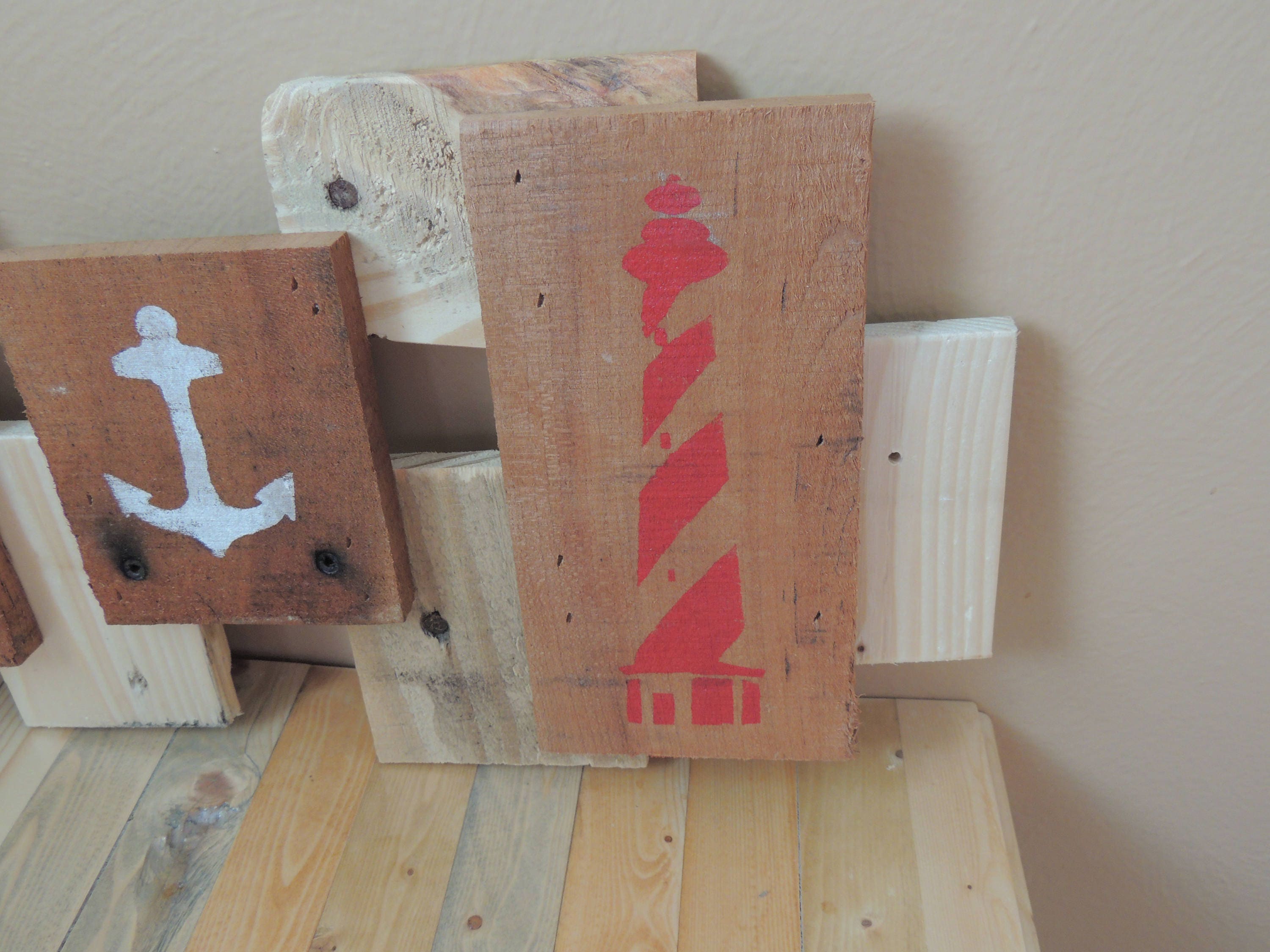 Nautical Beach Rustic Wood Wall Art Sailboat Lighthouse Ocean Lake ...