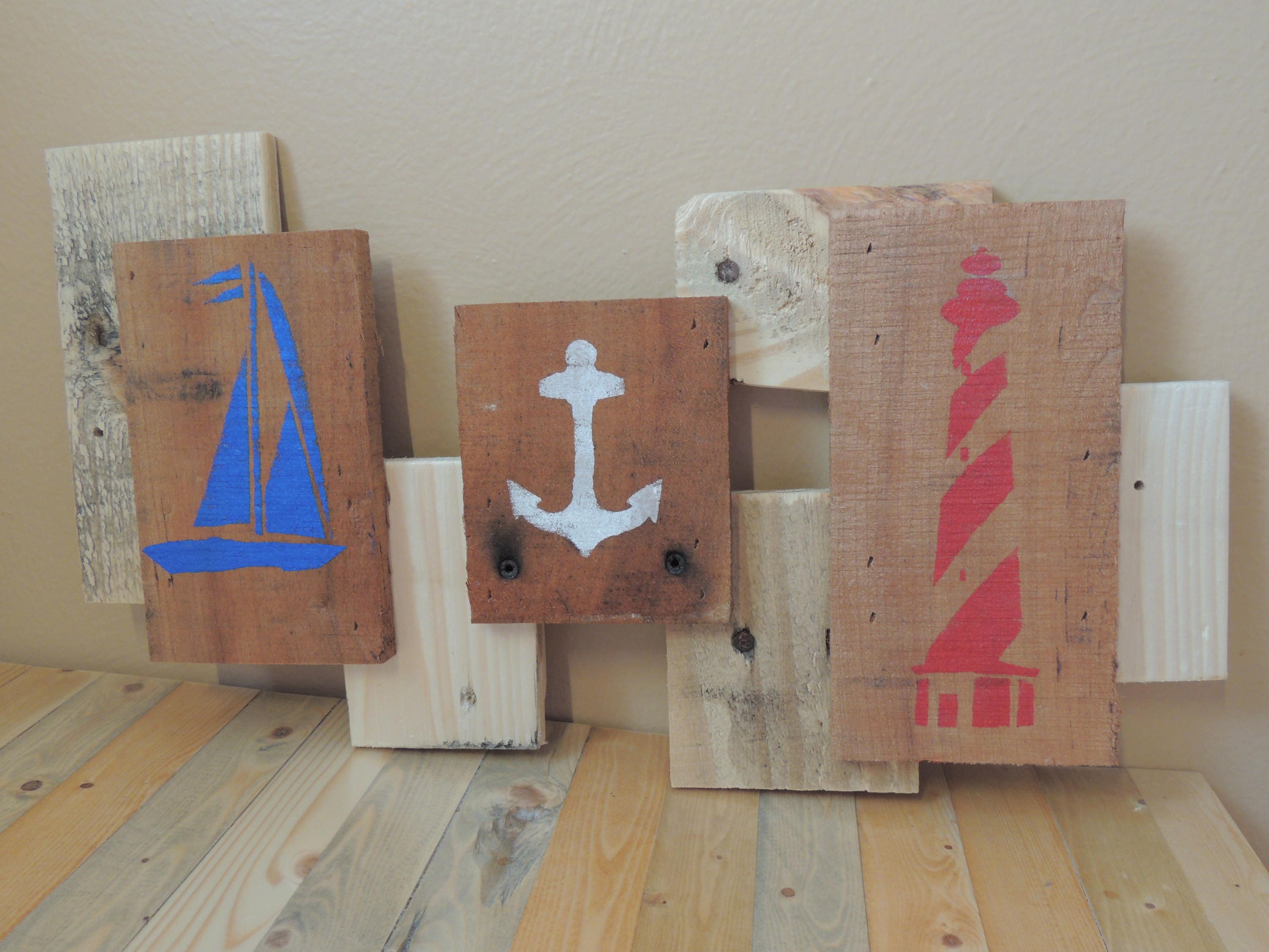 Nautical Beach Rustic Wood Wall Art Sailboat Lighthouse Ocean - Etsy