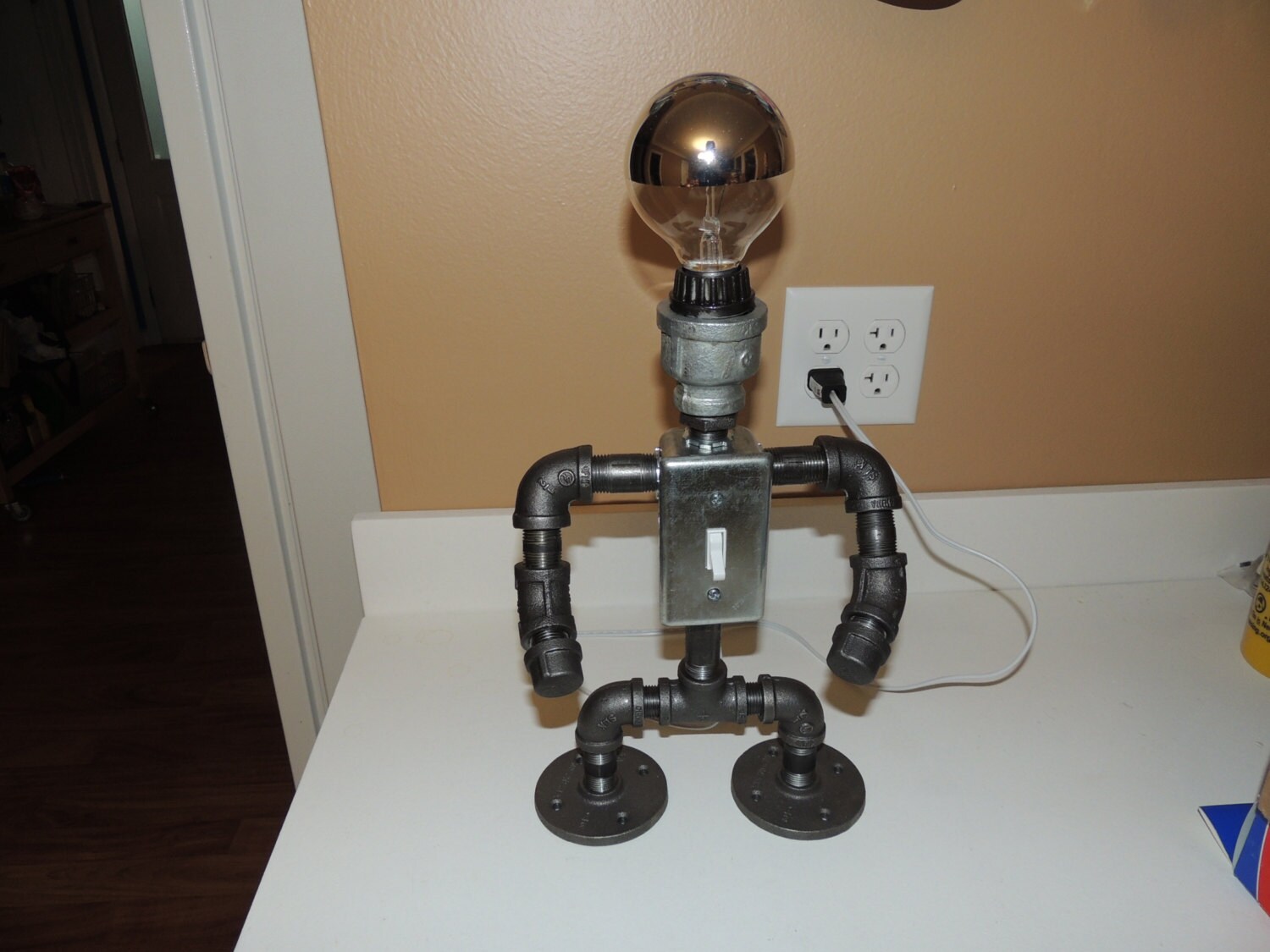 Black Pipe Table Lamp Robot With Light Switch - Etsy