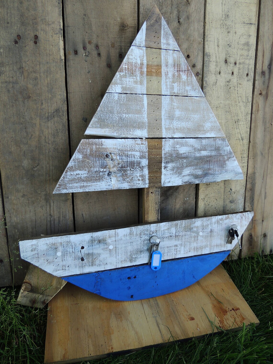 Sailboat Key Rack Boat Sailing Entryway Hooks Nautical Home Decor Blue ...