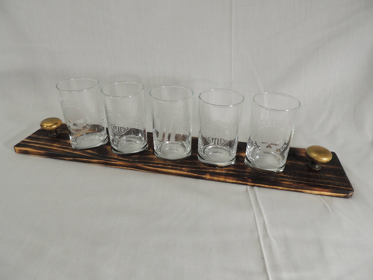 Beer Flight, Tasting Set Reclaimed Burnt Wood With Customized Glasses ...