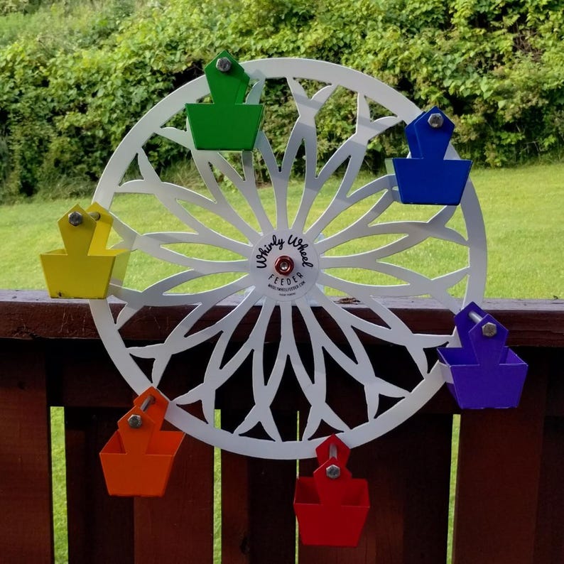 Spinning Bird Feeder! Rainbow Color Feeder Ferris Wheel Metal Yard Art ...