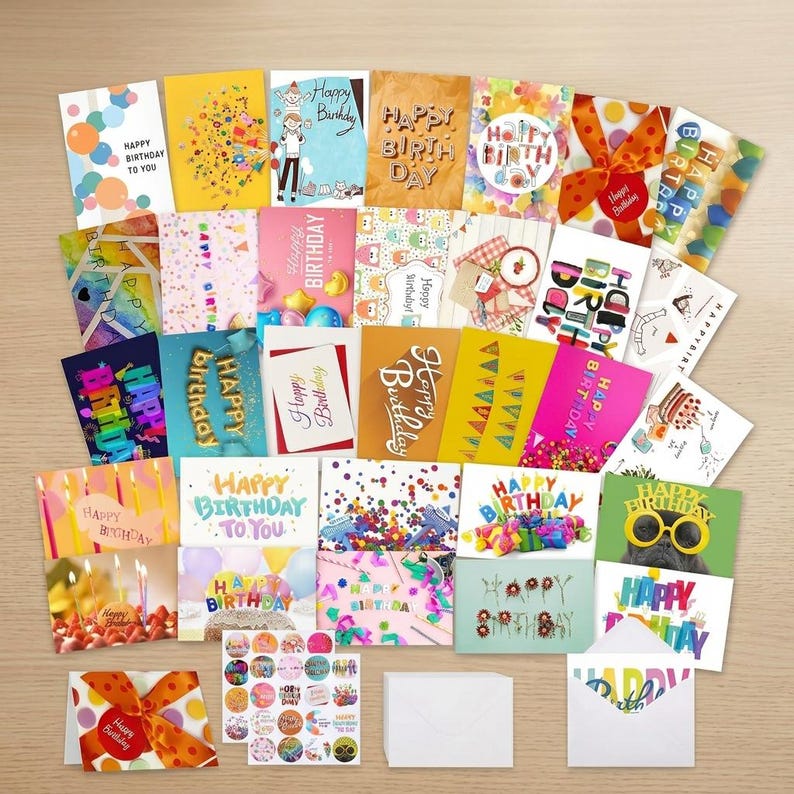 32 Pack Assorted Birthday Cards With Envelopes and Stickers, 4x6 Unique ...