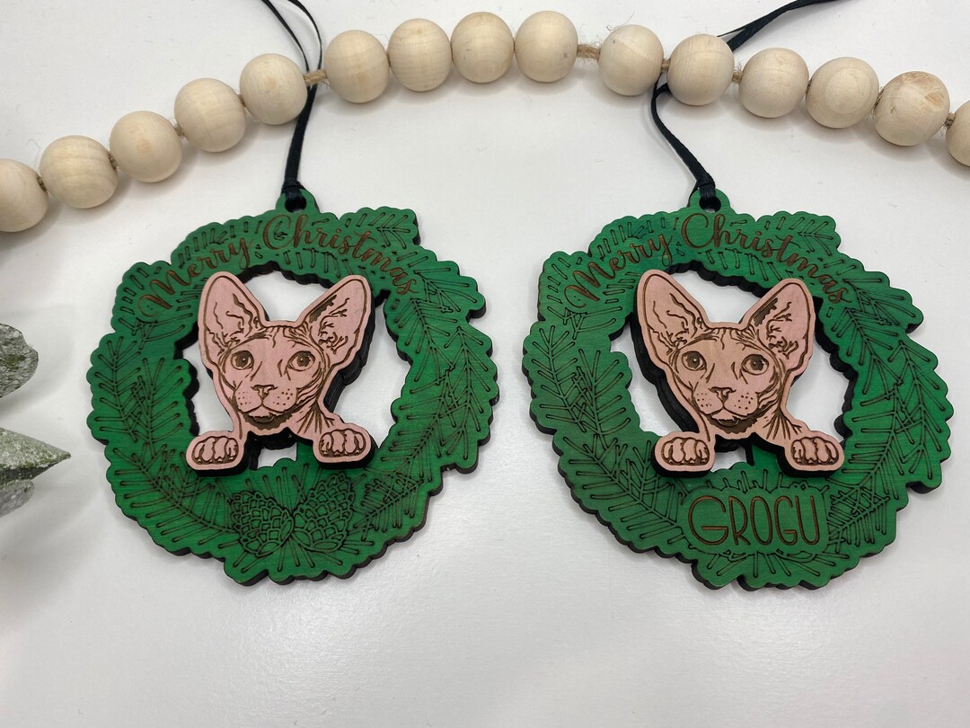 Sphynx Cat Christmas Ornament 2 Variations Laser Cut Wood and Acrylic ...