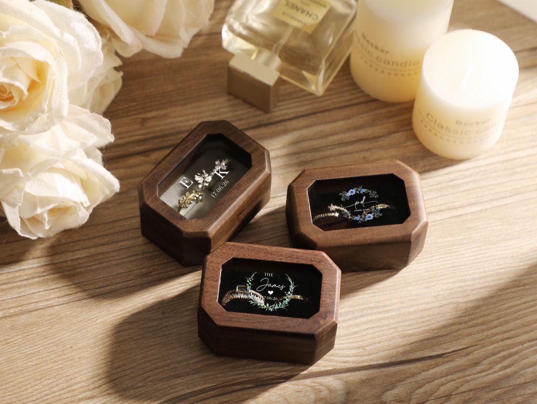Personalized Wedding Ring Box, Double Slot Ring Holder, Engraved Ring ...