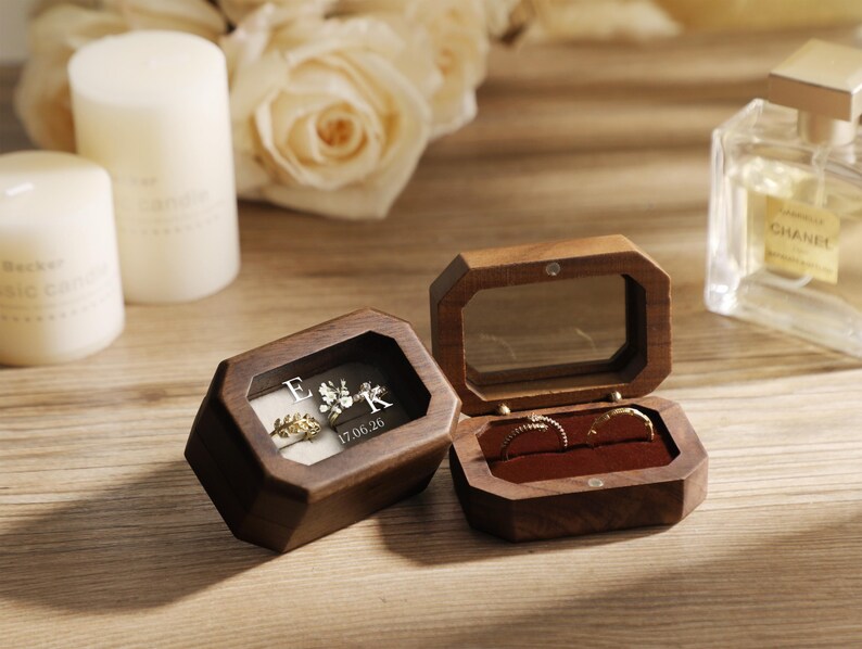 Personalized Wedding Ring Box, Double Slot Ring Holder, Engraved Ring ...