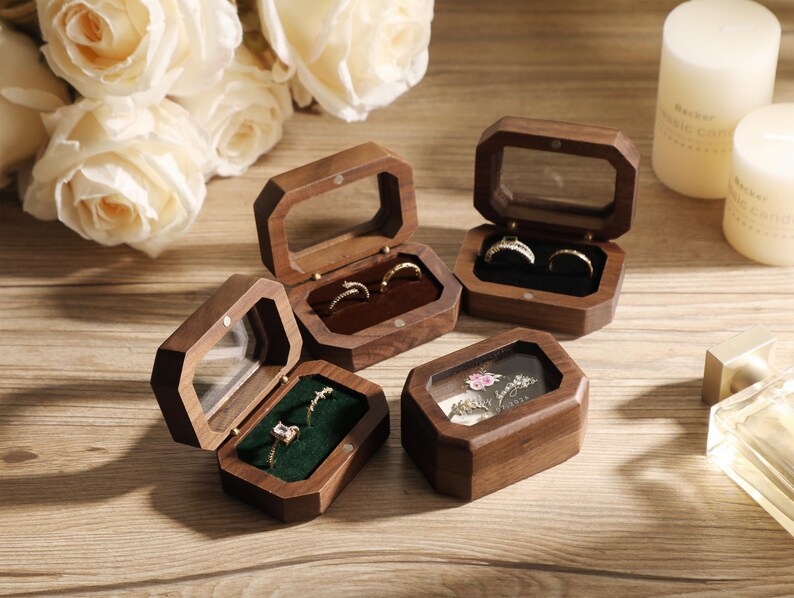 Personalized Wedding Ring Box, Double Slot Ring Holder, Engraved Ring ...