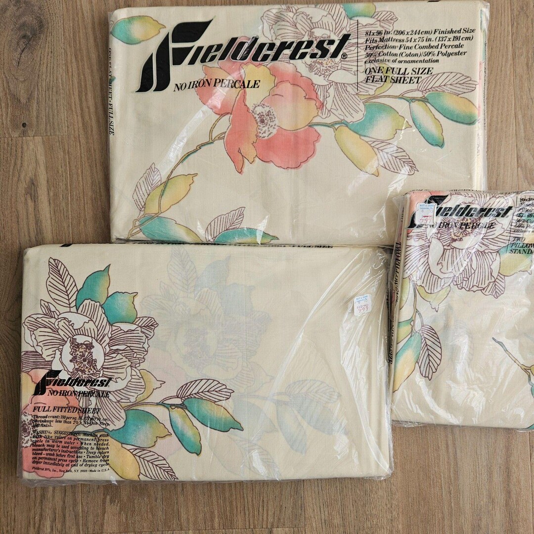 Fieldcrest New Vintage Full Size Floral No Iron Percale Sheet Set ...