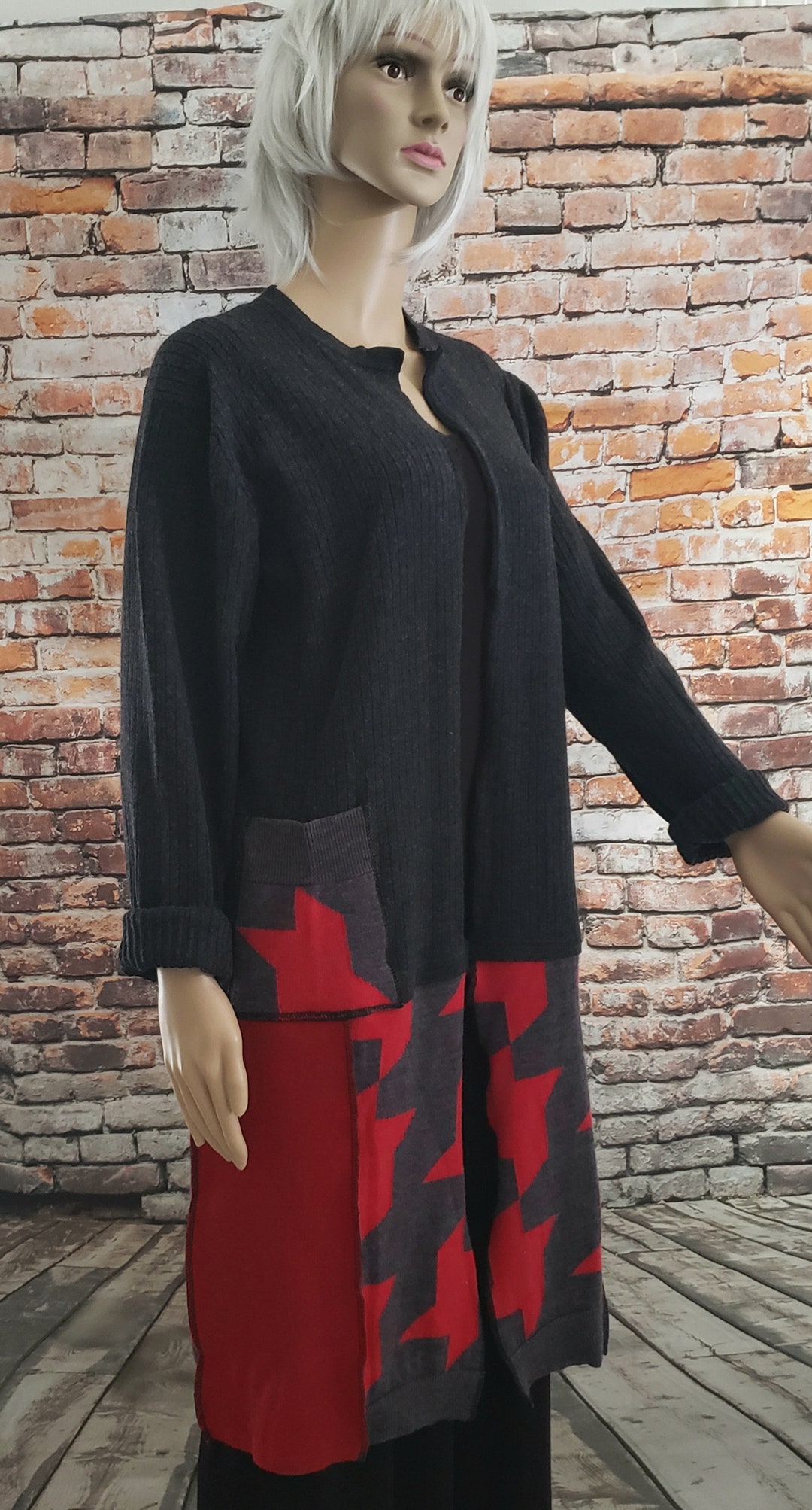 Upcycled Merino Wool Sweater Coat, Katwise Inspired, Red Gray, OOAK - Etsy