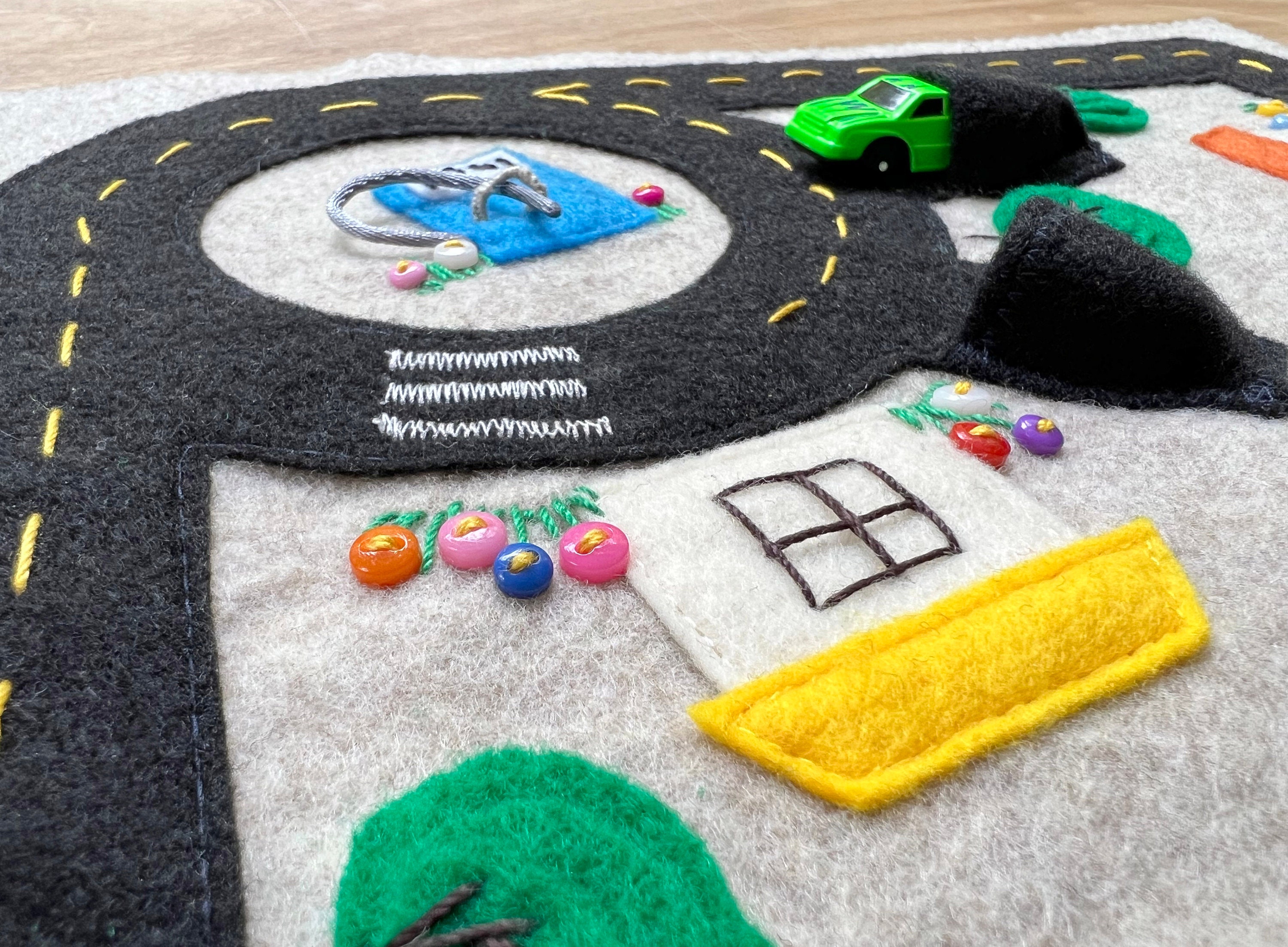 Mini Fold up Car Track Road Playmat Felt Handmade Toy Pretend Play ...